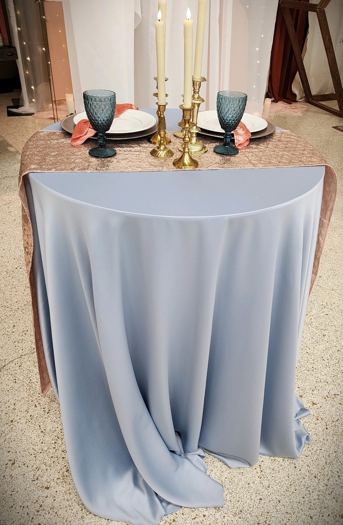 Dusty Blue Lamour Satin Tablecloth | SomethingBorrowedKS